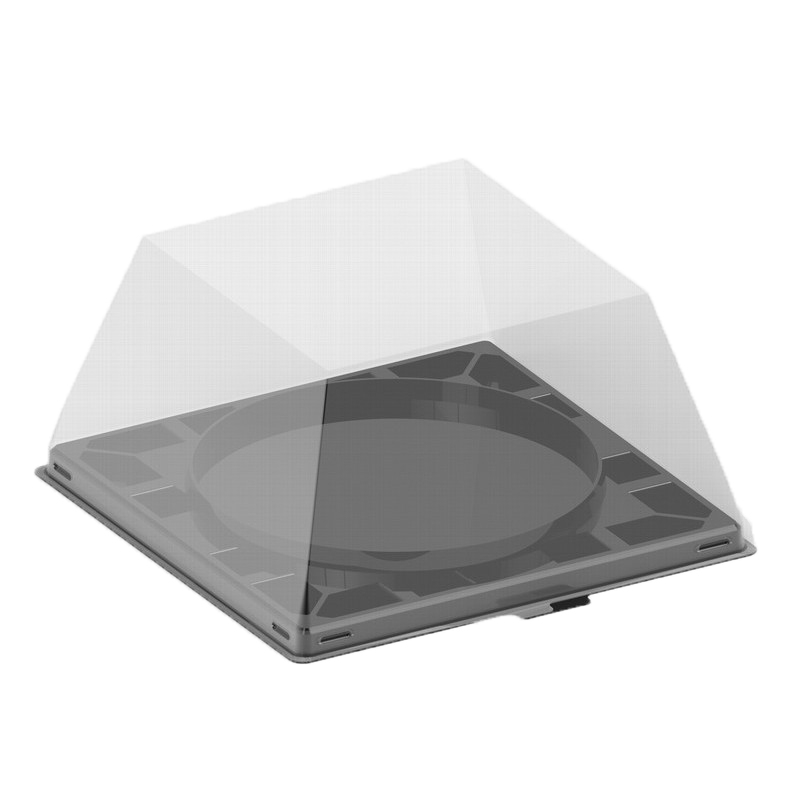 Kvadrātveida kūku trauks 172x172x100mm, melns ar caurspīdīgu vāku, RPET ...