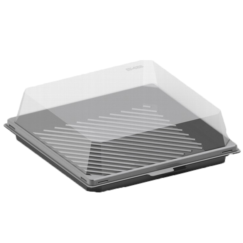 Kvadrātveida kūku trauks 172x172x58mm, melns ar caurspīdīgu vāku, RPET ...